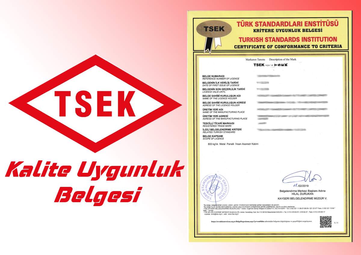TSEK Kalite Uygunluk Belgesi - TSE TSEK Belgesi